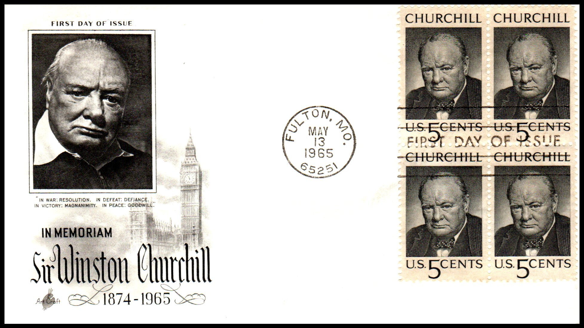 US 1264 Churchill Block of Four Artcraft U/A FDC | United States ...