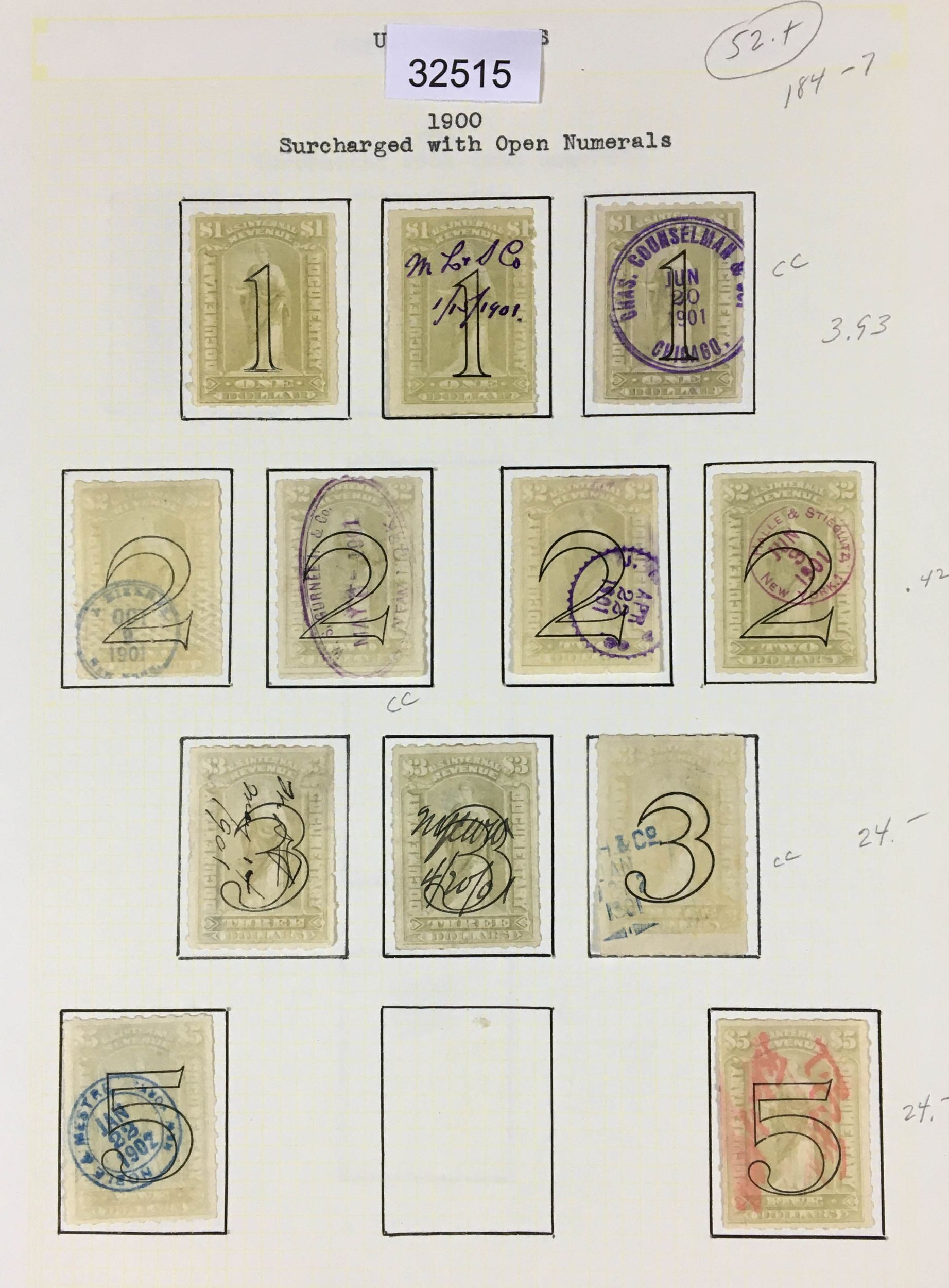 US Stamps # 1 Revenue Group Used CAT. $ LOT #32515 | United States ...