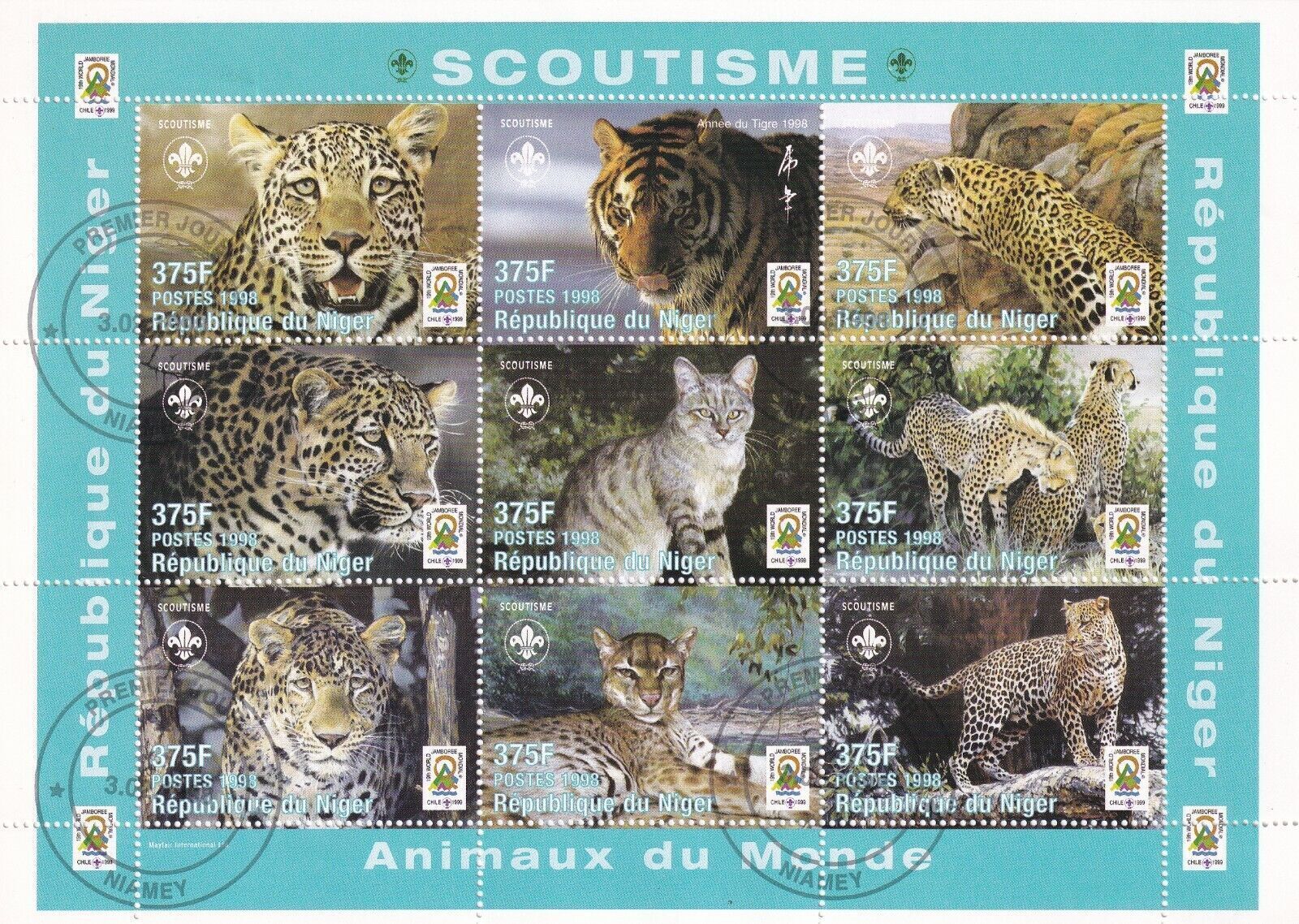 SA Niger 1998 Animals of the World - Tigers, used sheet | Africa ...