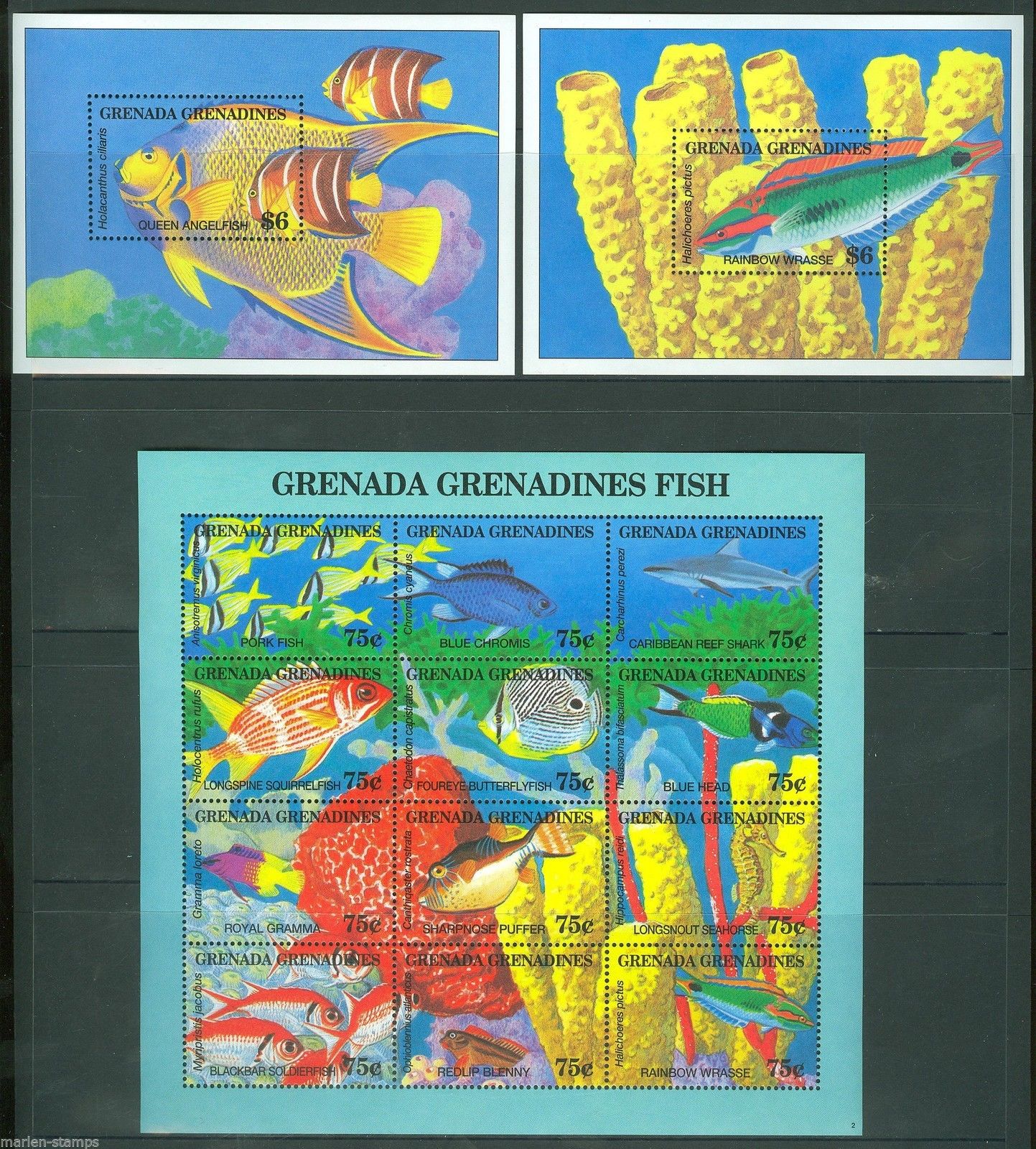 GRENADA GRENADINES FISH SC#1690/93 MINT NEVER HINGED AS SHOWN / HipStamp