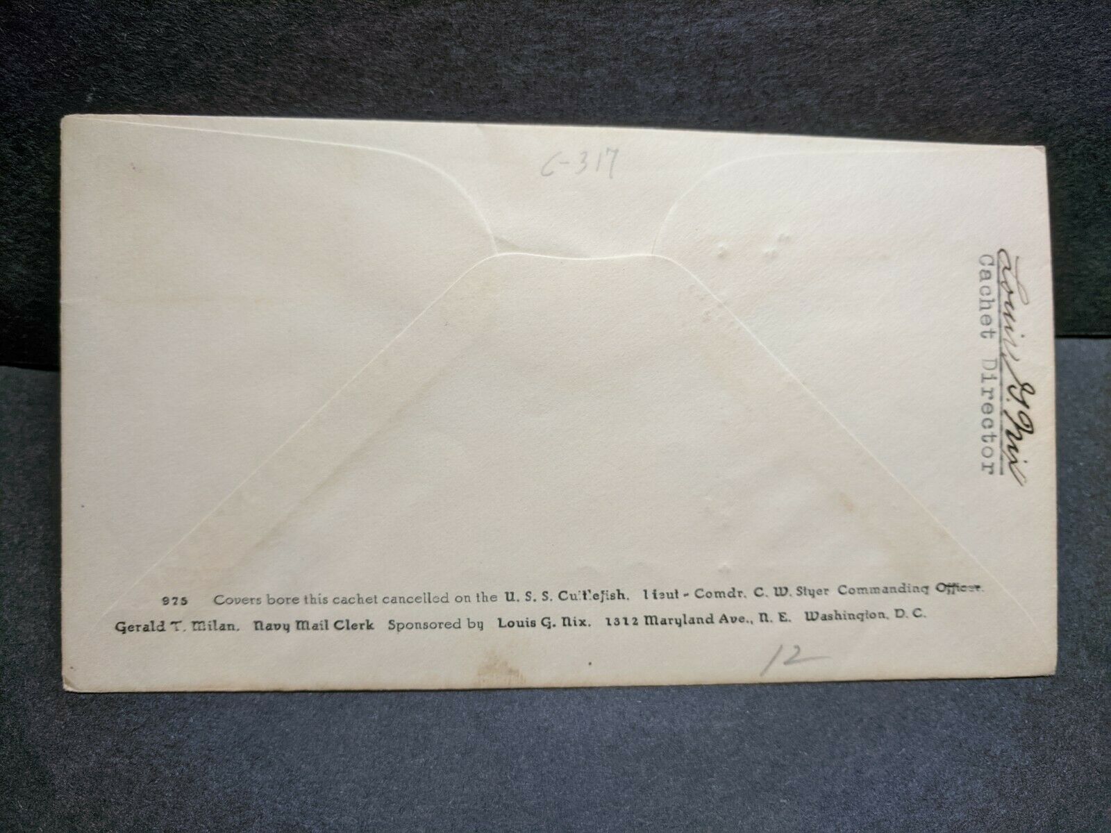 Submarine USS CUTTLEFISH SS-171 Naval Cover 1934 NIX CHRISTMAS Cachet ...