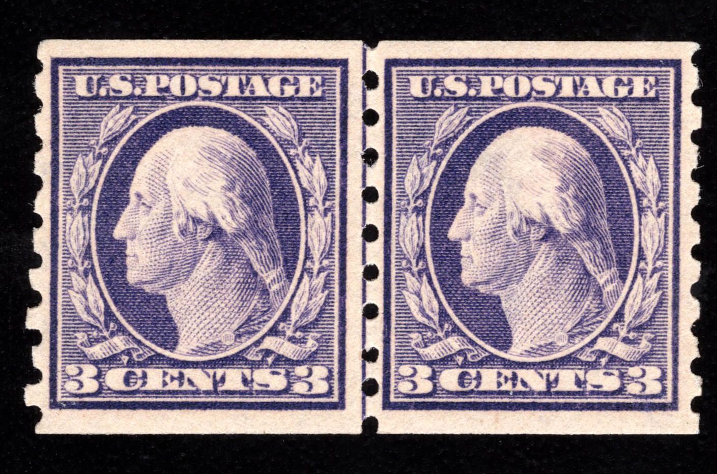 US #394 Guide Line Pair Coil Mint OG NH VF Sound CAT. $925 LOT #73052 ...