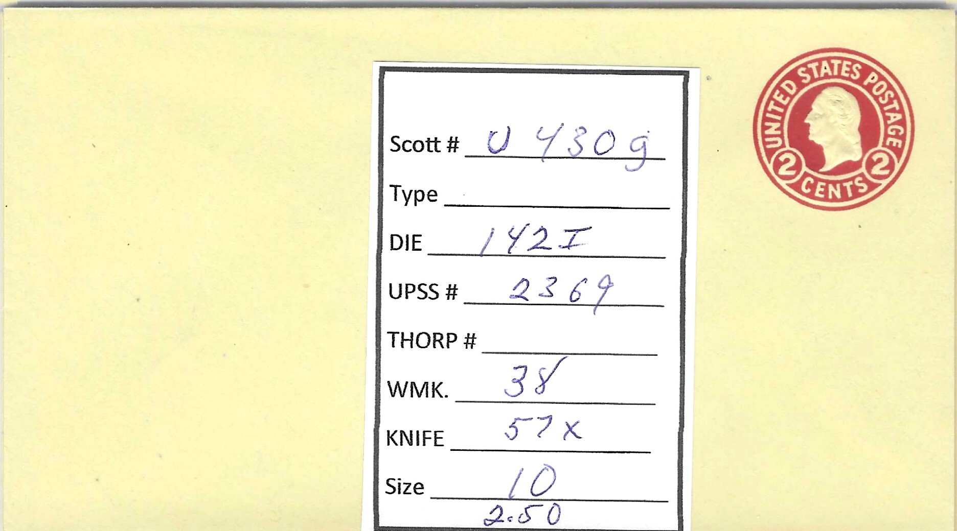 Scott# U430 Die 142 UPSS#2369 US envelope. | United States, Postal ...