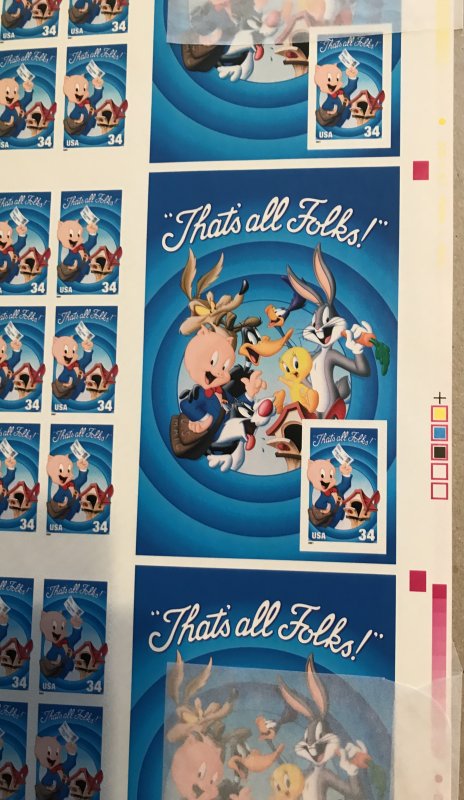 US #3534 Uncut Press Sheet of 6 Panes 10 Stamps Each Porky Pig | United ...