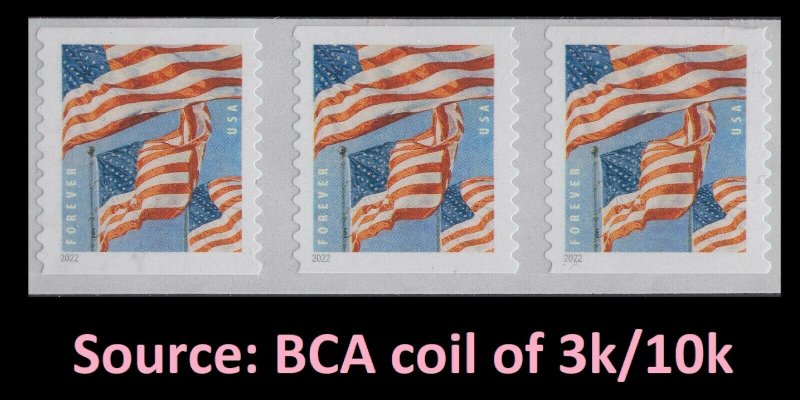 US 5655 Flags forever strip (3 stamps from coil of 3000 or 10000) MNH ...