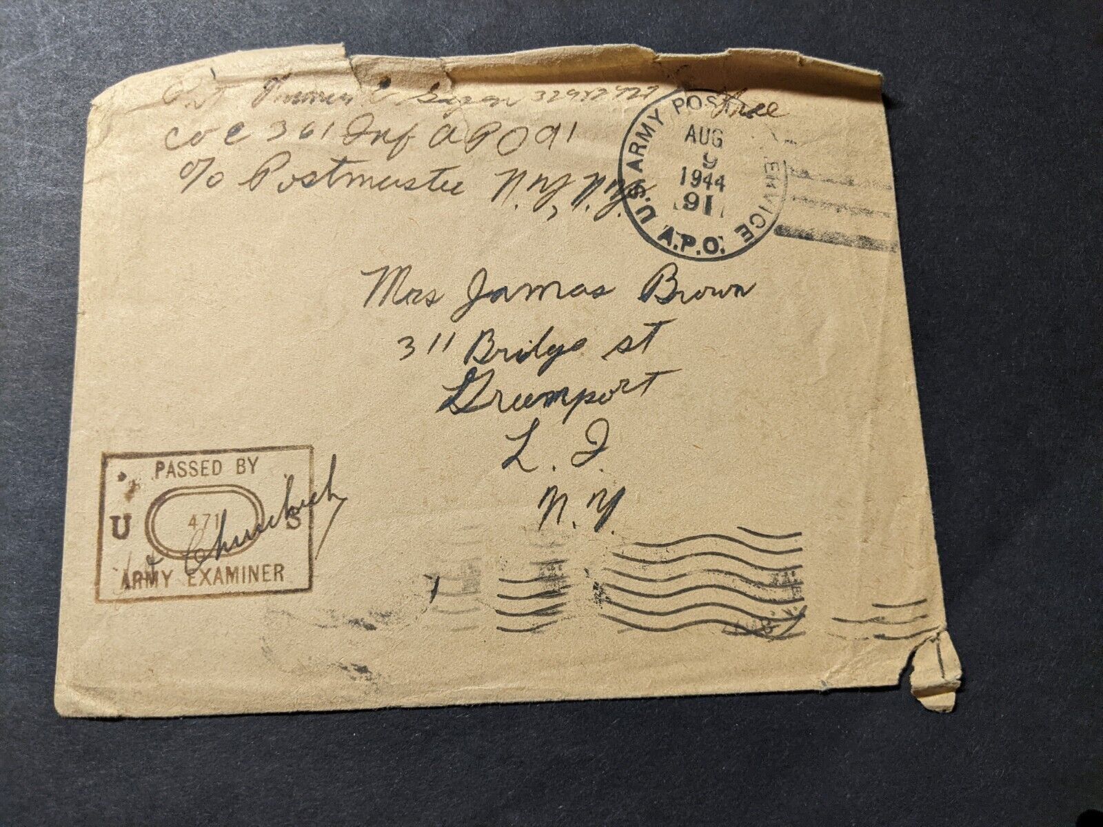 APO 91 FOLLONICA, ITALY 1944 Censored WWII Army Cover 361 Infantry ...