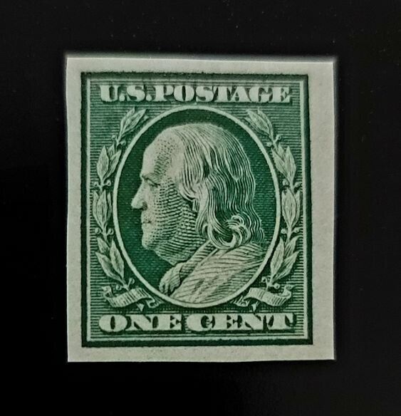 1908 1c Benjamin Franklin, Imperforate, Dark Green Scott 343 Mint F/VF ...
