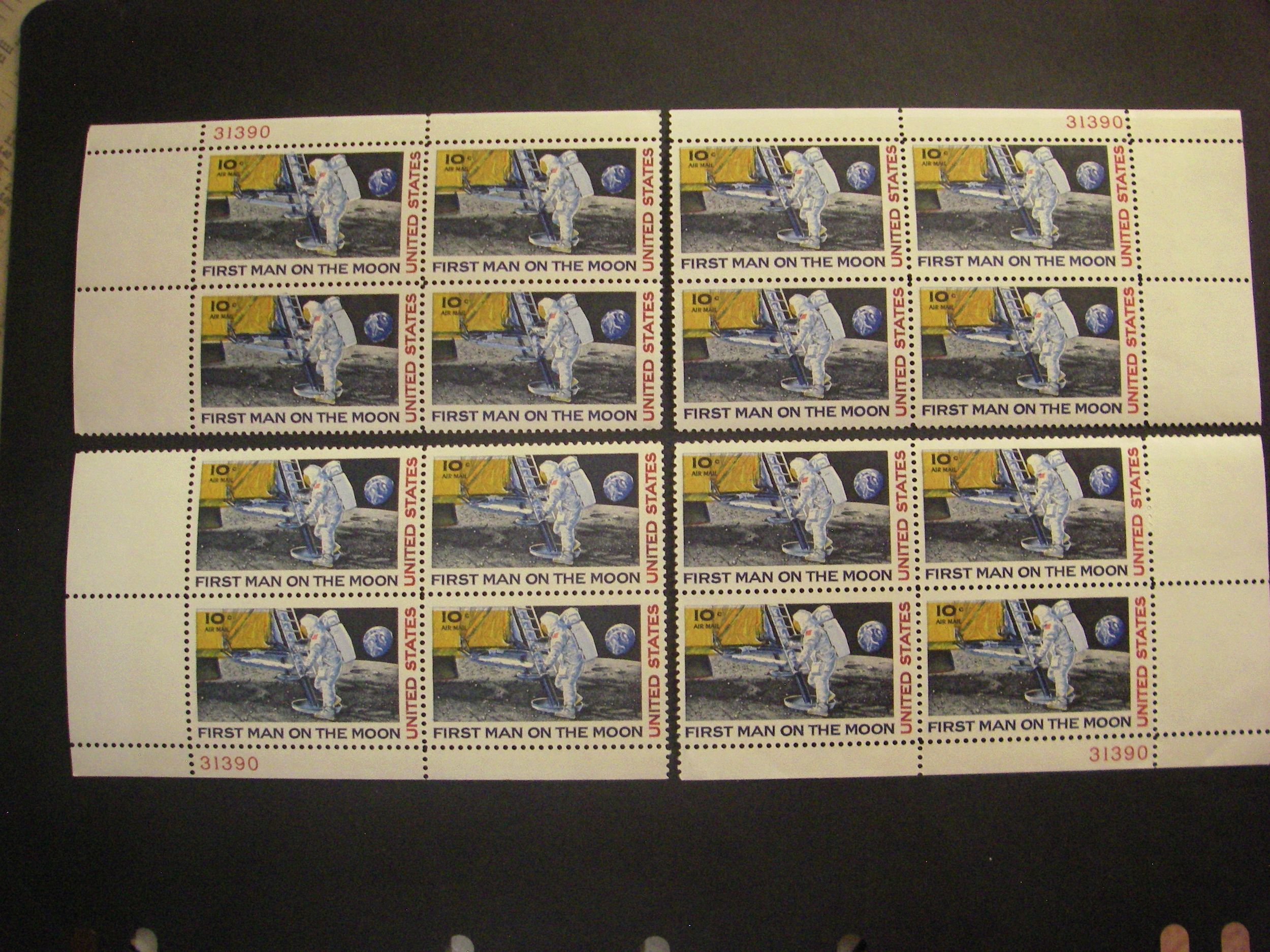 Scott C76, 10c Moon Landing, PB4 #31390 x4, Matched Set, MNH Airmail ...