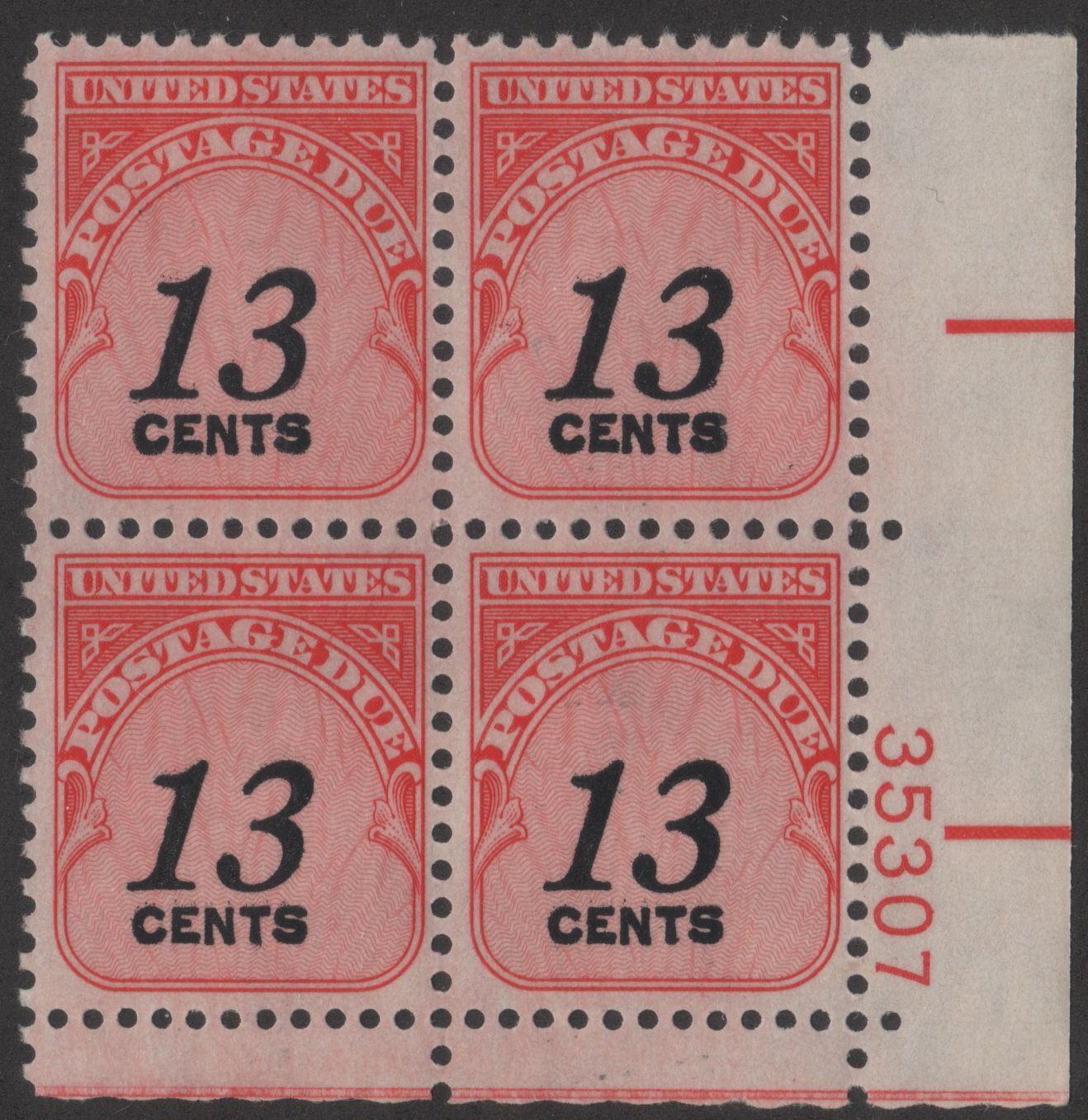 J103 13c Postage Due Plate 35307 LR Plate Block | United States ...
