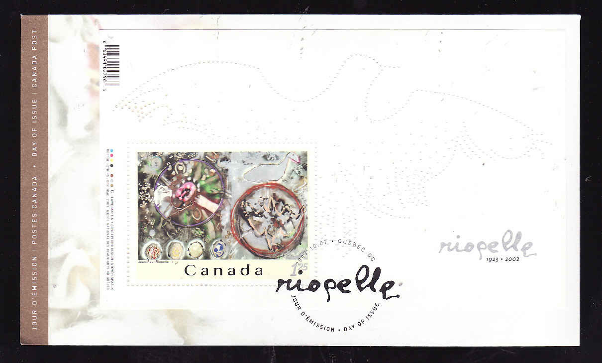Canada-Sc#2003-stamp sheet on FDC-Art-Jean-Paul Riopelle-2003- | Canada ...