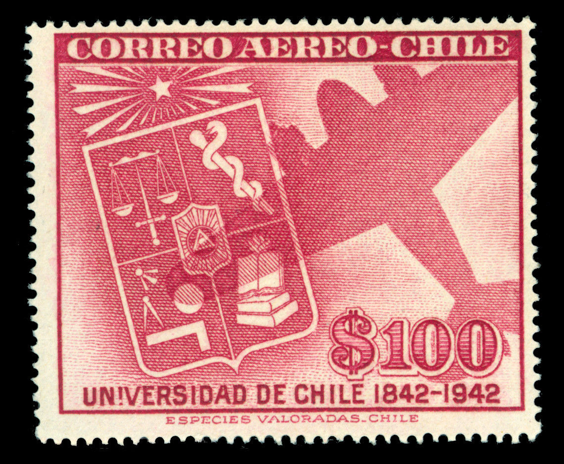 CHILE 1942 AIRMAIL - University of Chile 100pesos Scott # C89 mint MNH ...