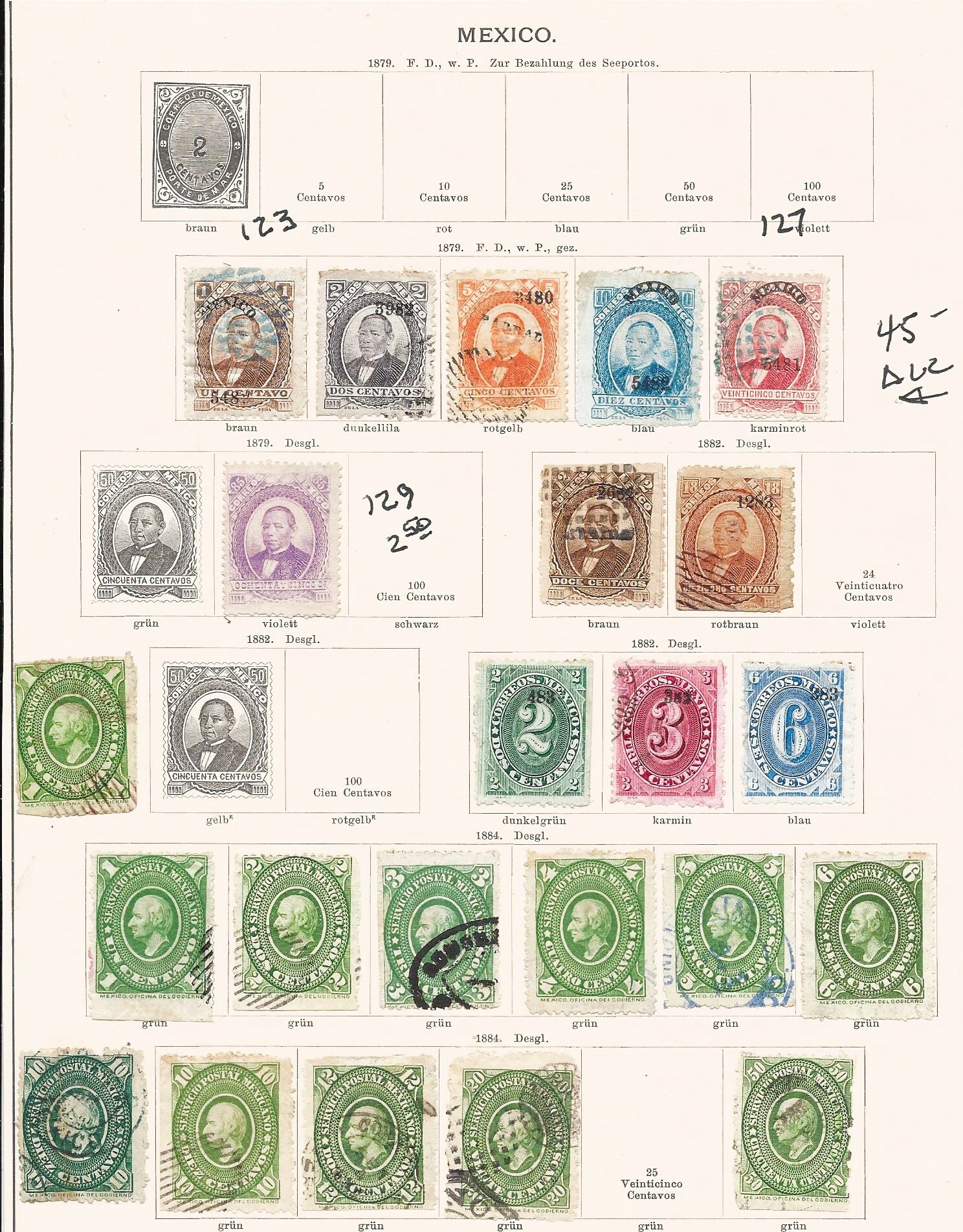 Mexico Old (1860s to1880s) Album Pages w/ 33 Stamps - 2 scans _ High CV ...