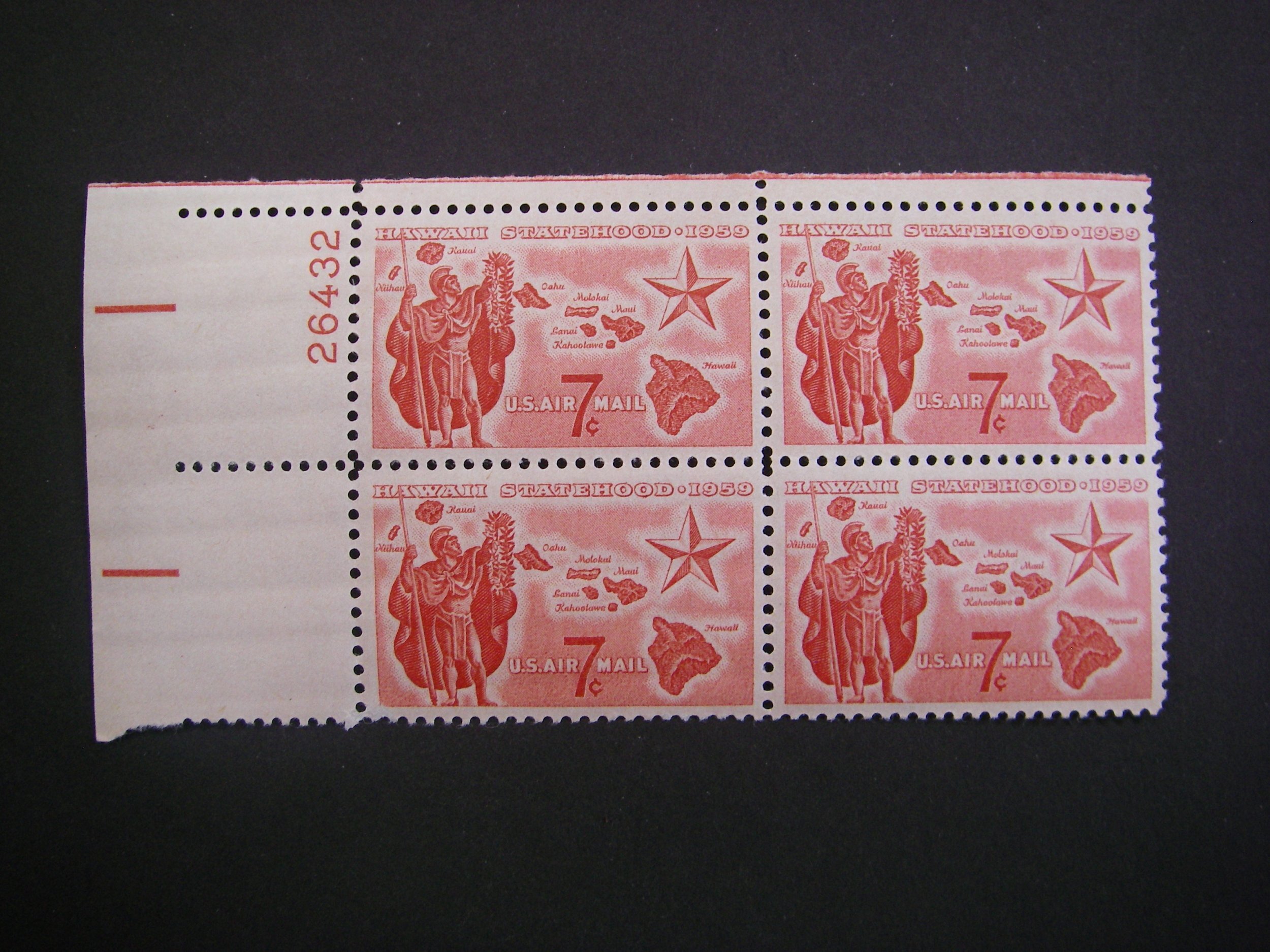Scott C55, 7c Hawaii Statehood, PB4 #26432 UL, MNH Airmail Beauty ...
