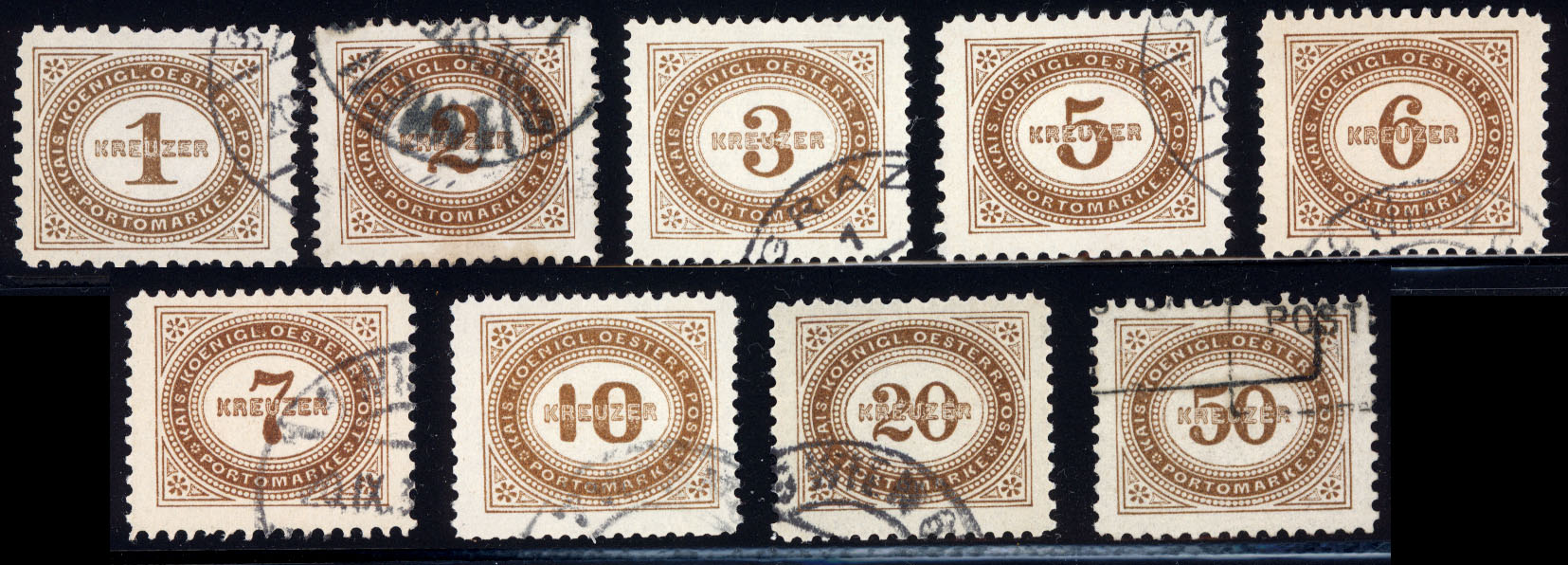 Austria 1894 Scott #J1-9 used | Europe - Austria, Postage Due Stamp ...