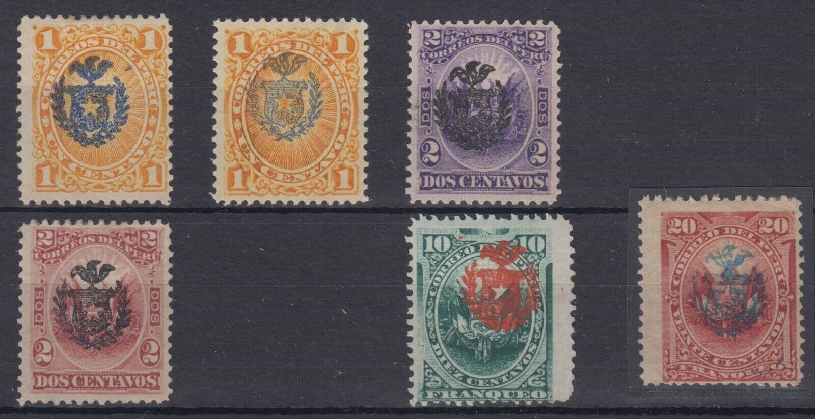 Peru 1881-82 Chile Occptn Sc N11-N13 & N16-N17 TOP Value Hinged Mint F ...