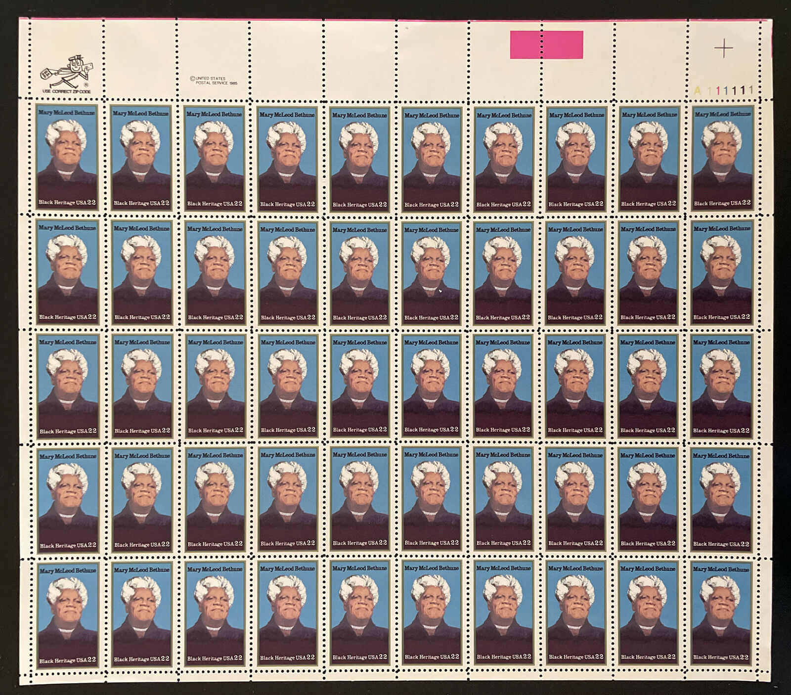 Scott 2137 MARY McLEOD BETHUNE Sheet of 50 US 22c Stamps MNH 1985 ...