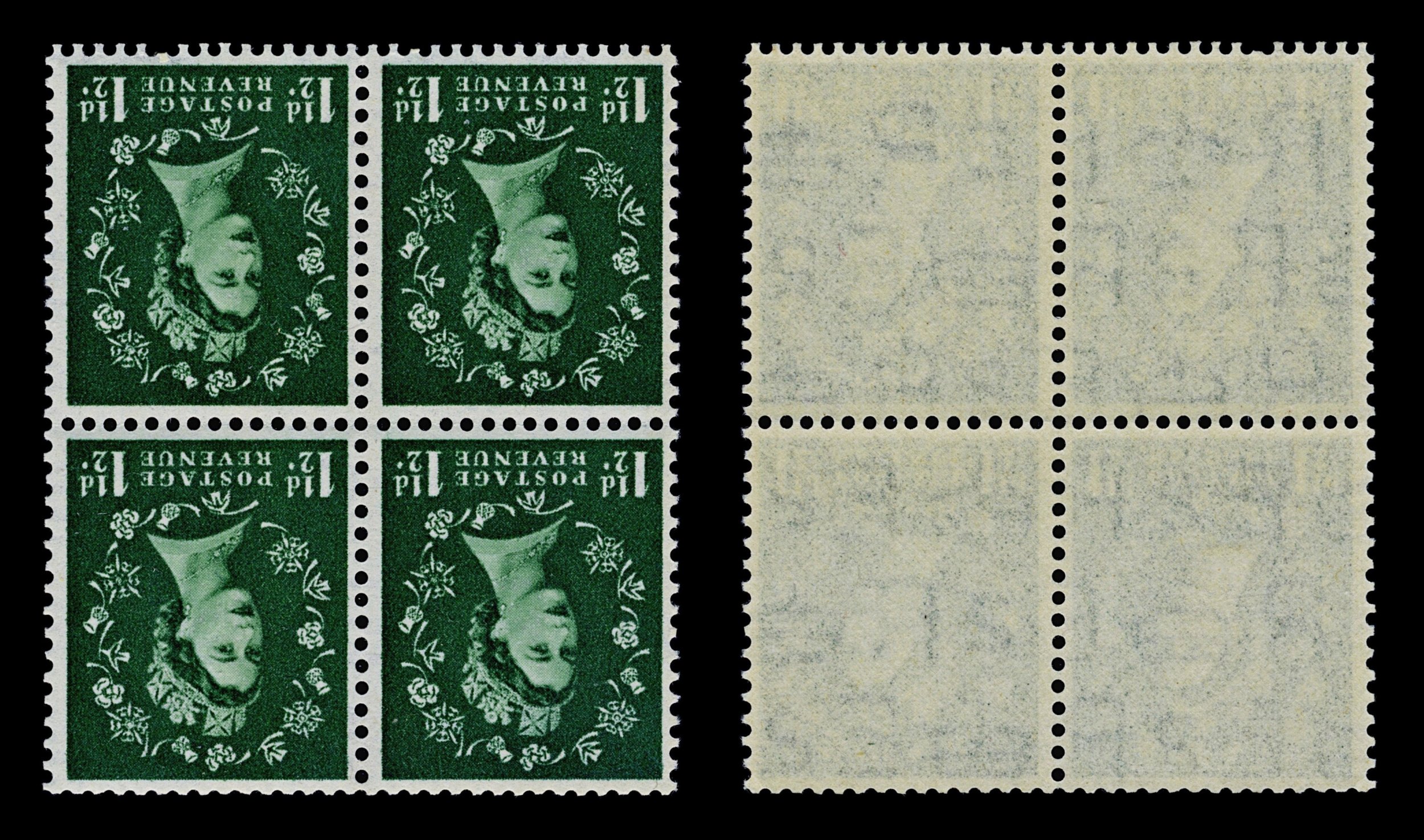 4480: GB SG517Wi 1½d Green. Tudor Crown Inverted. Spec SB60a. 1953 ...