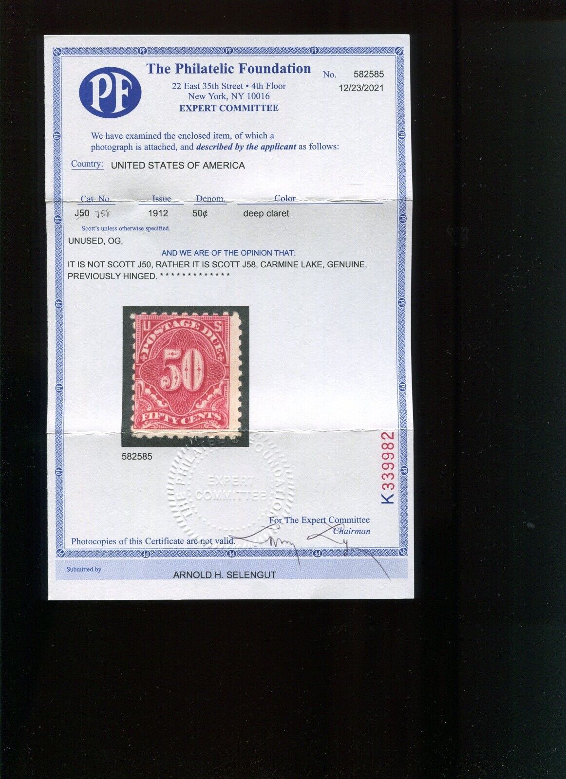 J58 Perf 10 Postage Due Perf 10 Mint Stamp with PF Cert BZ1319 | United ...
