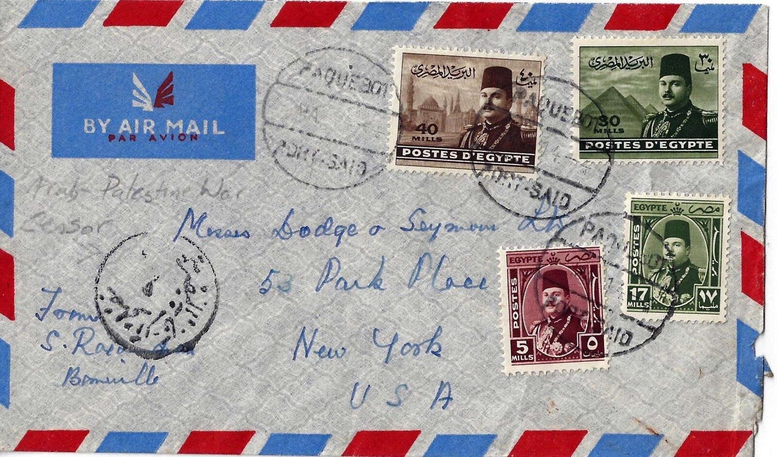 Egypt 1948 US Palestine WAR Censored Cover Paquebot Cancels Posted ...