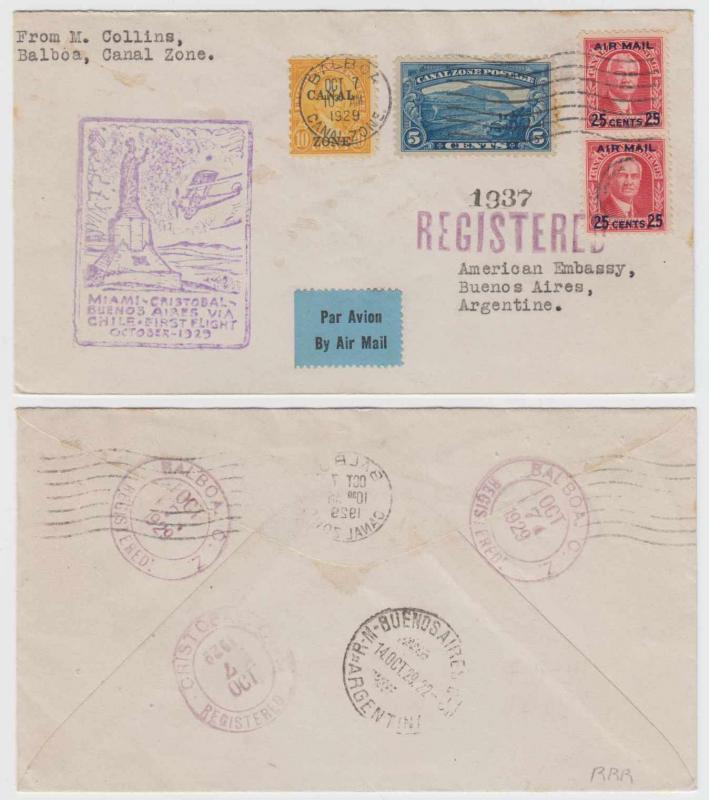 USA Canal Zone 1929 OCT 7 FAM 9 LEG Balboa-Cristobal-Buenos Aires ...