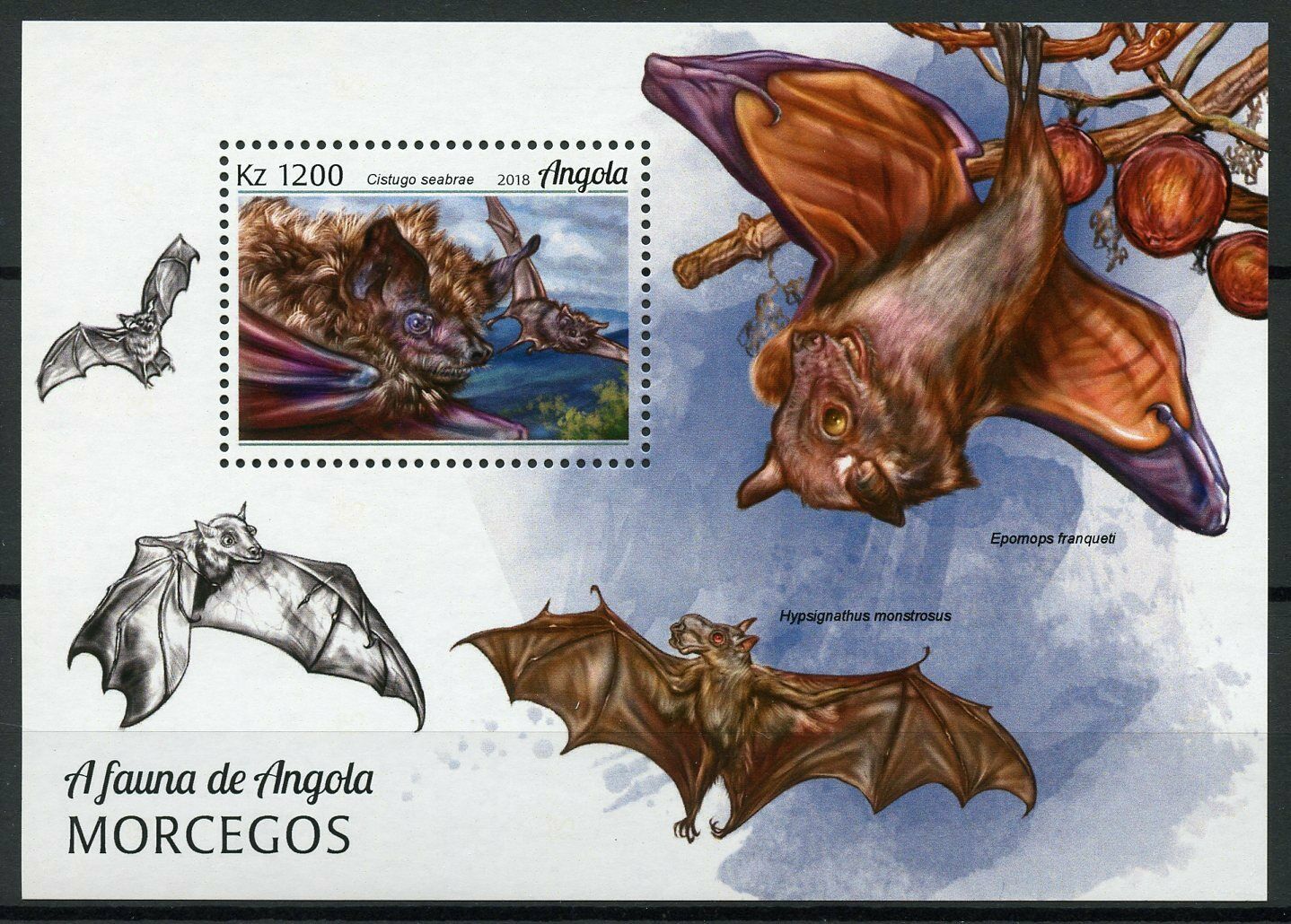 Angola Stamps 2018 MNH Bats Bat Flying Mammals Wild Animals Fauna 1v M ...