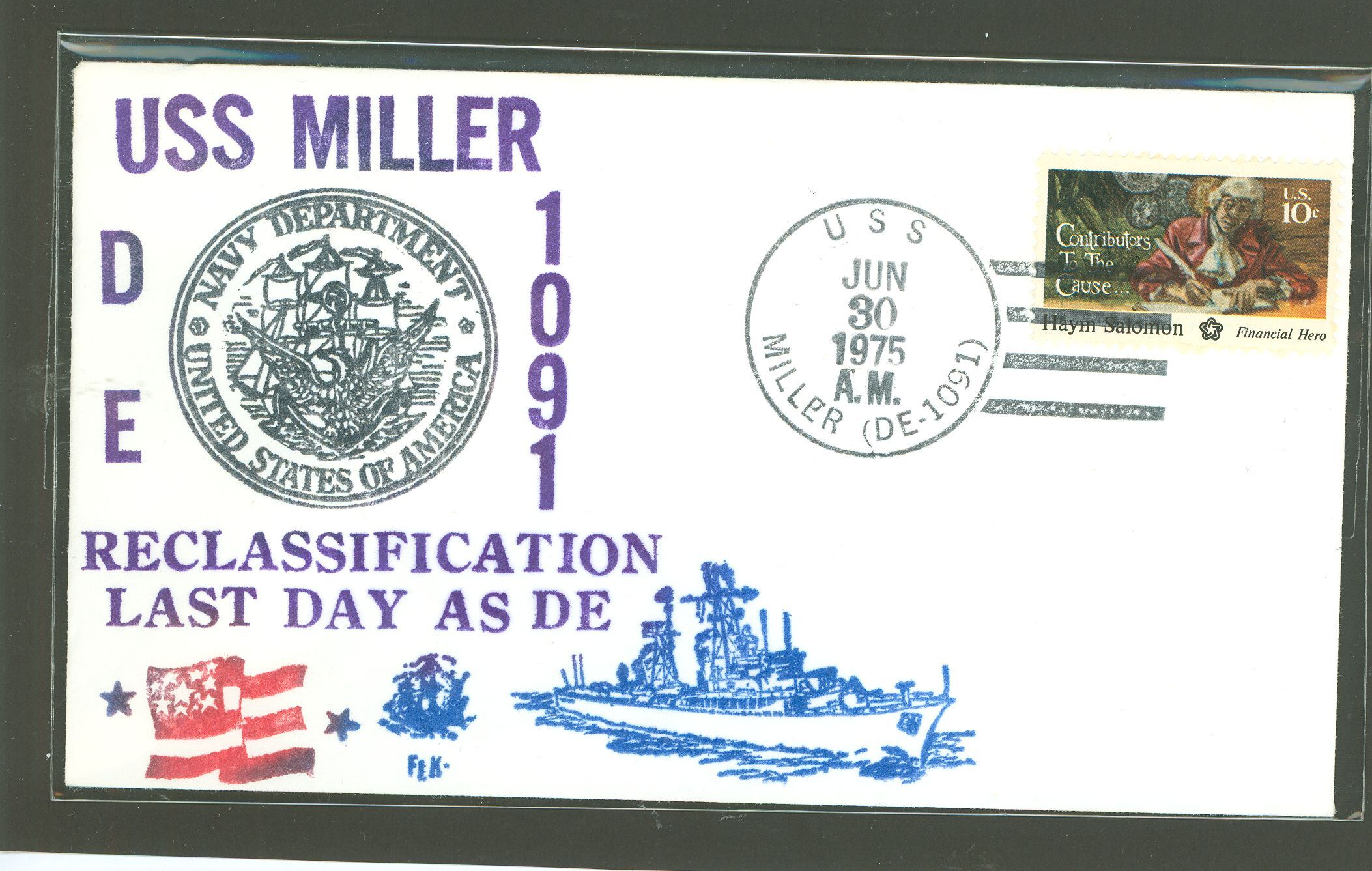 US Ship cover: USS Miller, DE-1091. 30 Jun 1975 USS Miller cancel. Red ...