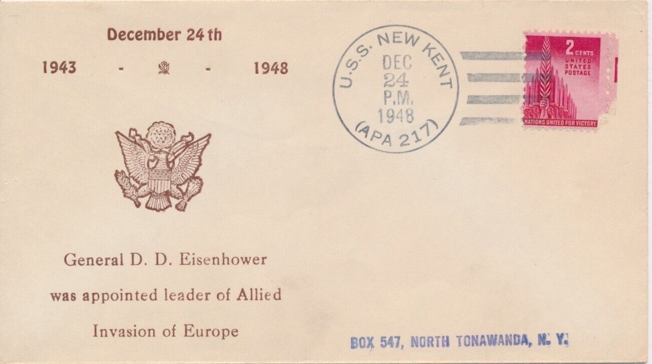 Naval cover 12/24/1948 USS New Kent APA 217 General Dwight D ...