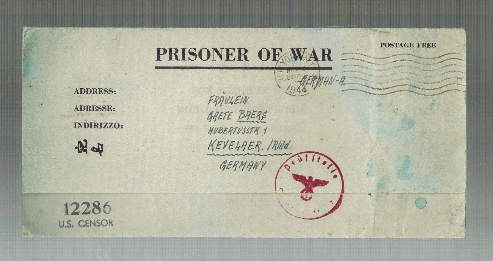 1944 Camp Livingston LA POW Camp Letter Cover to Germany Prisoner of ...