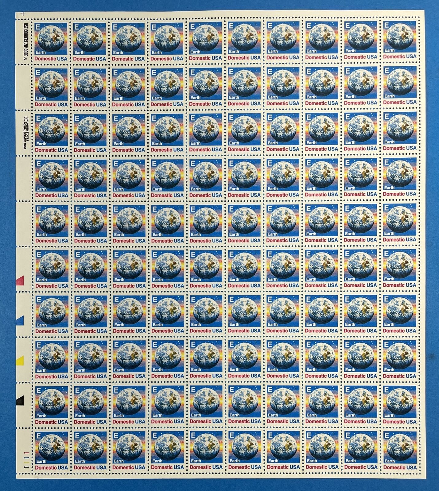 Scott 2277 EARTH Sheet of 100 US “E” Rate Stamps (25¢) MNH 1988 ...