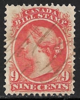 Canada 1865 QV 9c Red Bill Stamp Revenue VDM. Fb26 Used | Canada ...