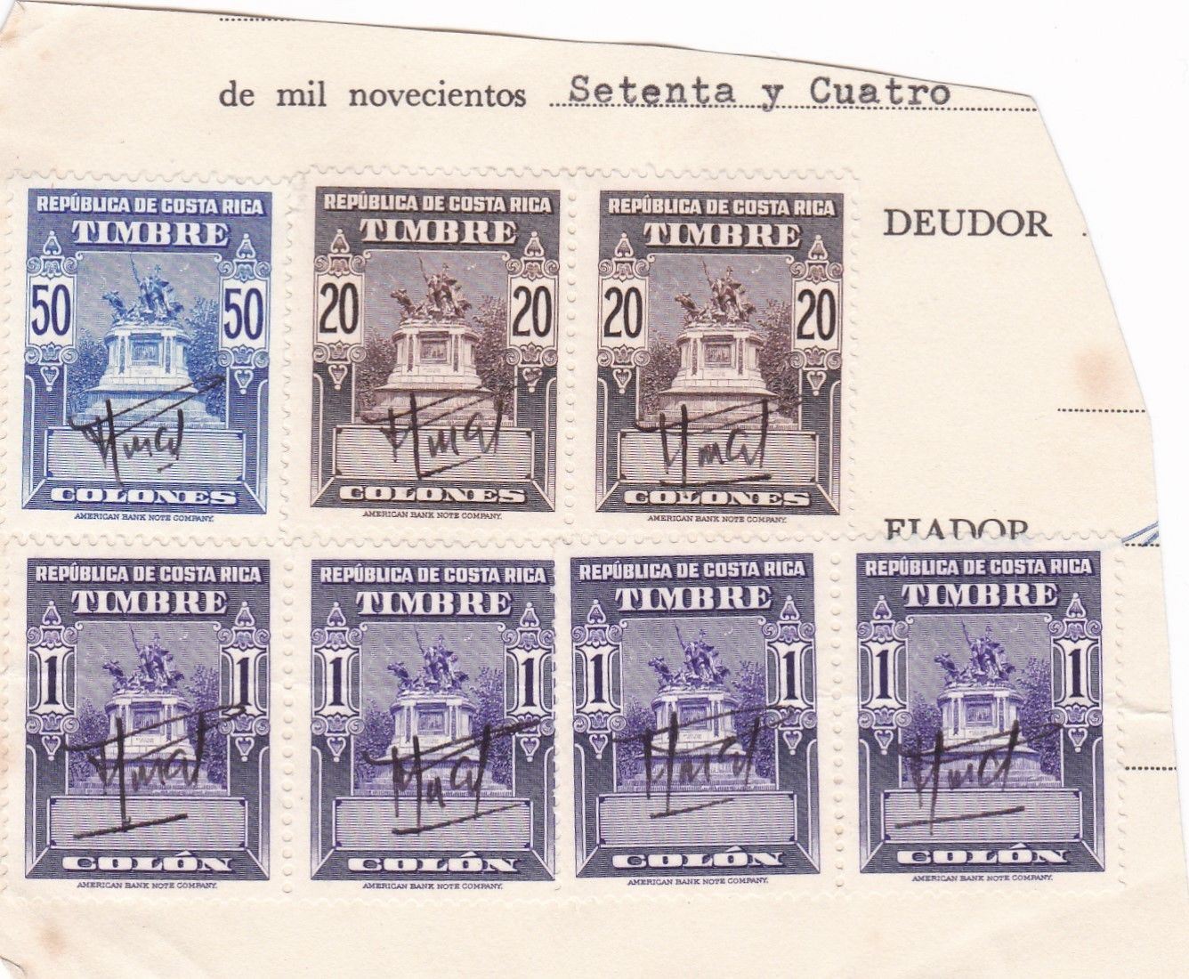 Costa Rica Timbre Colones Revenue Stamps on Piece . REF 41 | Central ...
