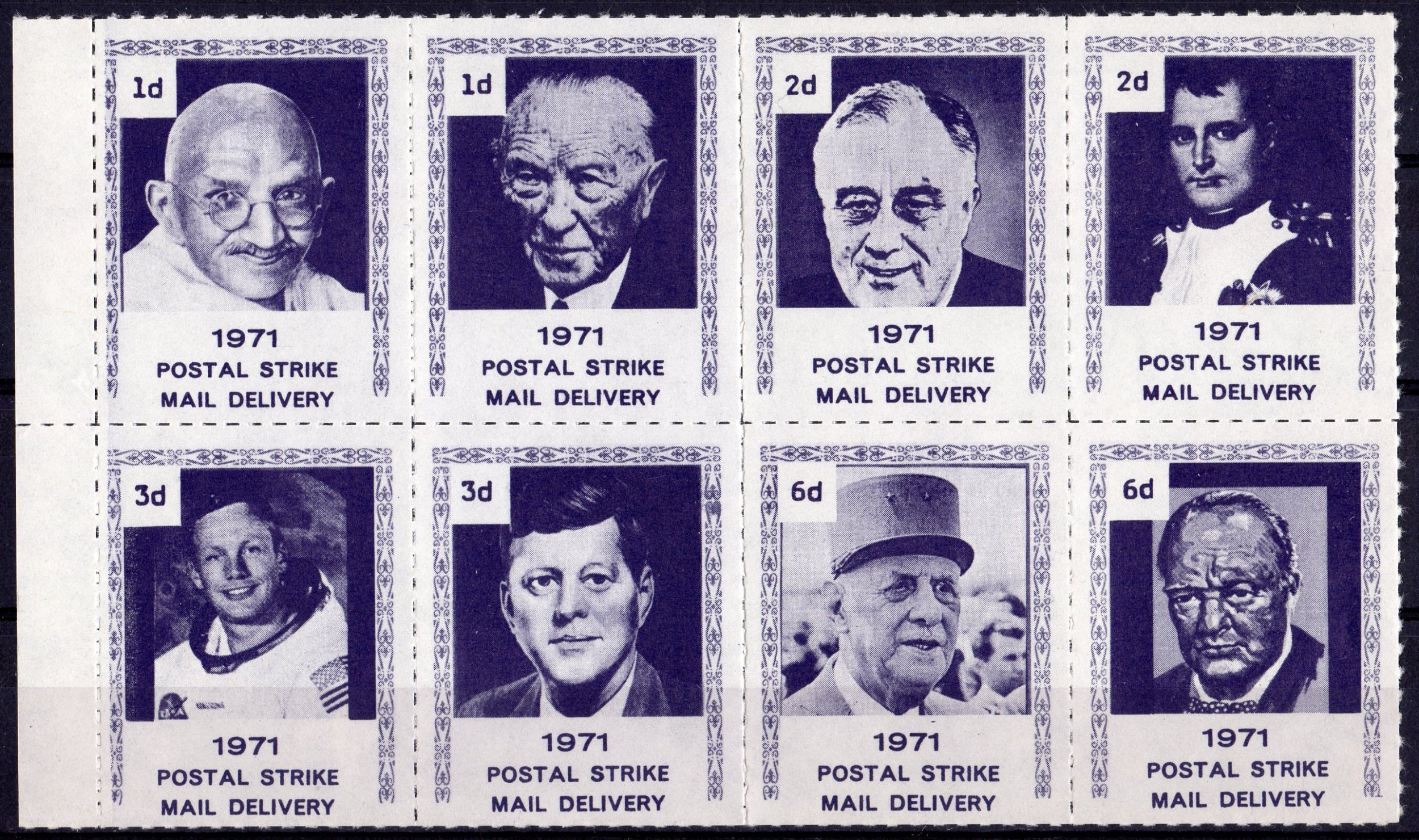 Great Britain 1971 Postal Strike-Gandhi-Churchill-Napoleon SET (8) MNH ...