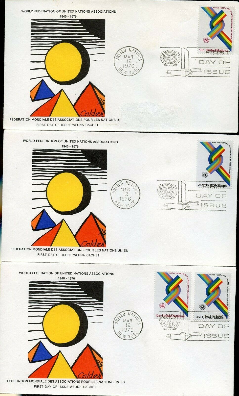 United Nations Wfuna 1976 NY Wfuna SET 3 Fdcs Cachet Design by ...