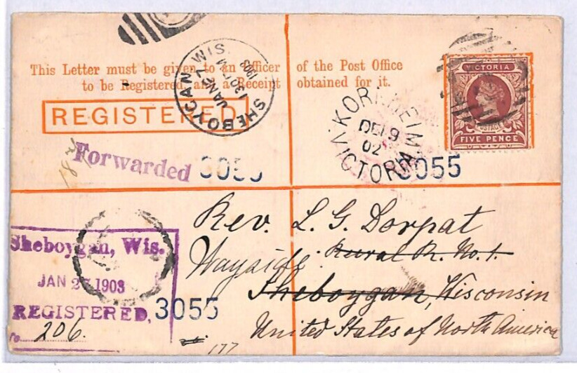 Australia States VICTORIA Cover QV 5d *Kornheim* Reg'd 1902 USA WI ...