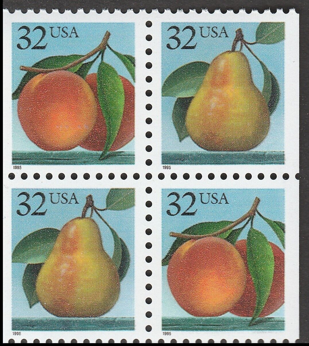 US 2487-2488 2488b Peaches & Pears 32c block (4 stamps) MNH 1995 ...