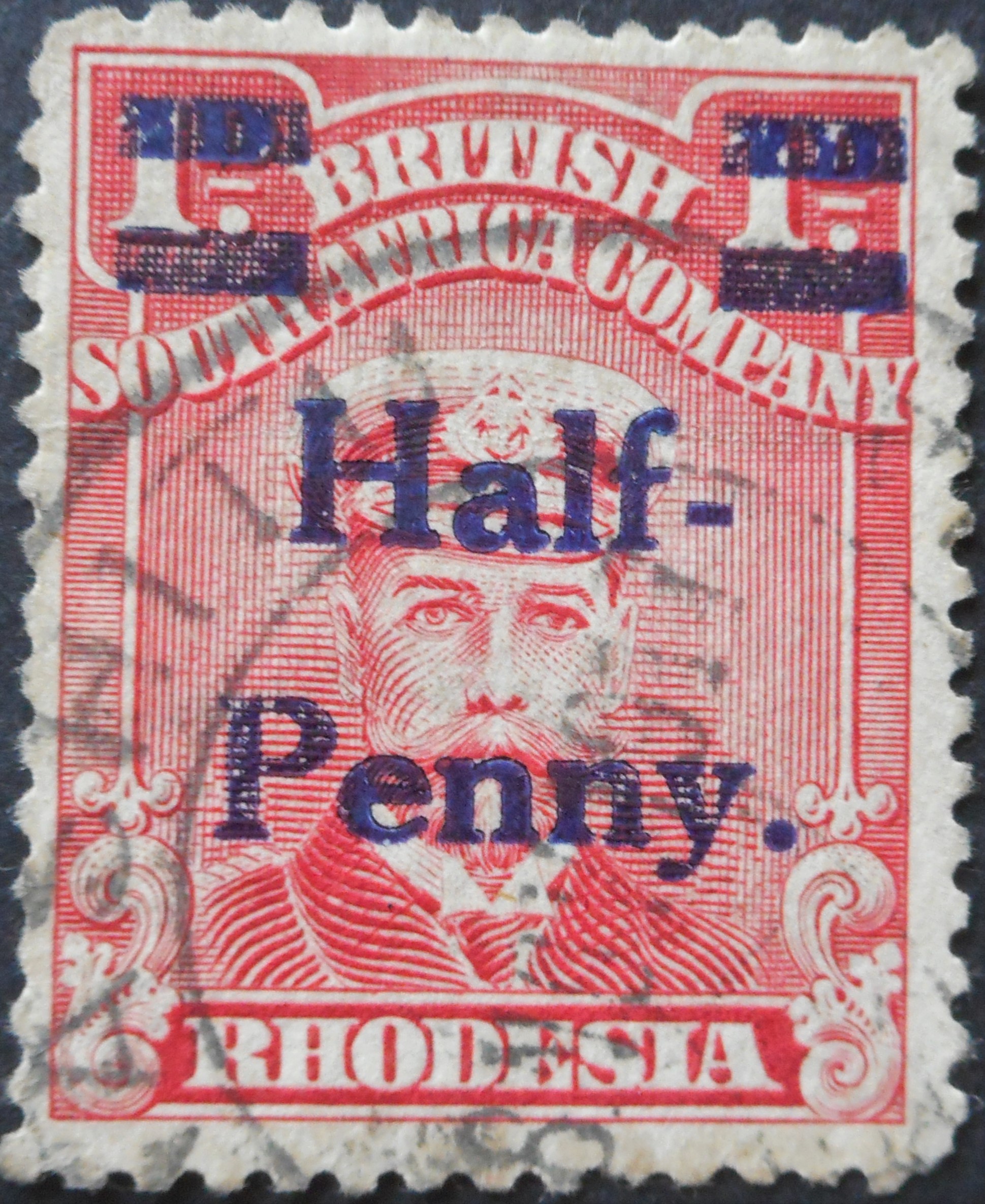 Rhodesia Admiral HalfPenny overprint with Kashitu (DC) postmark ...