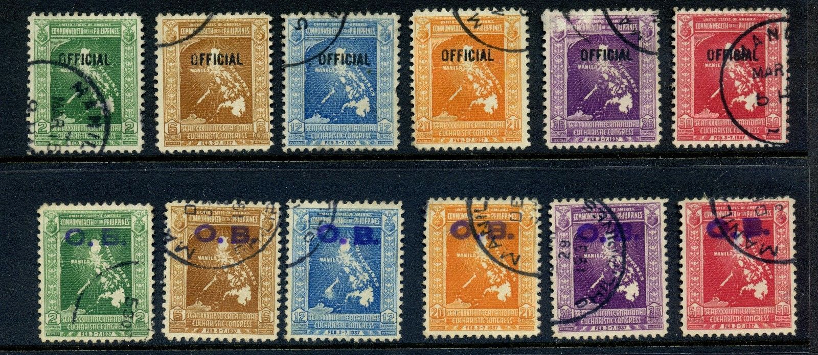 Philippines 425-30 Var RARE Hand Stamp OFFICIAL & OB Stamp Full Sets of ...