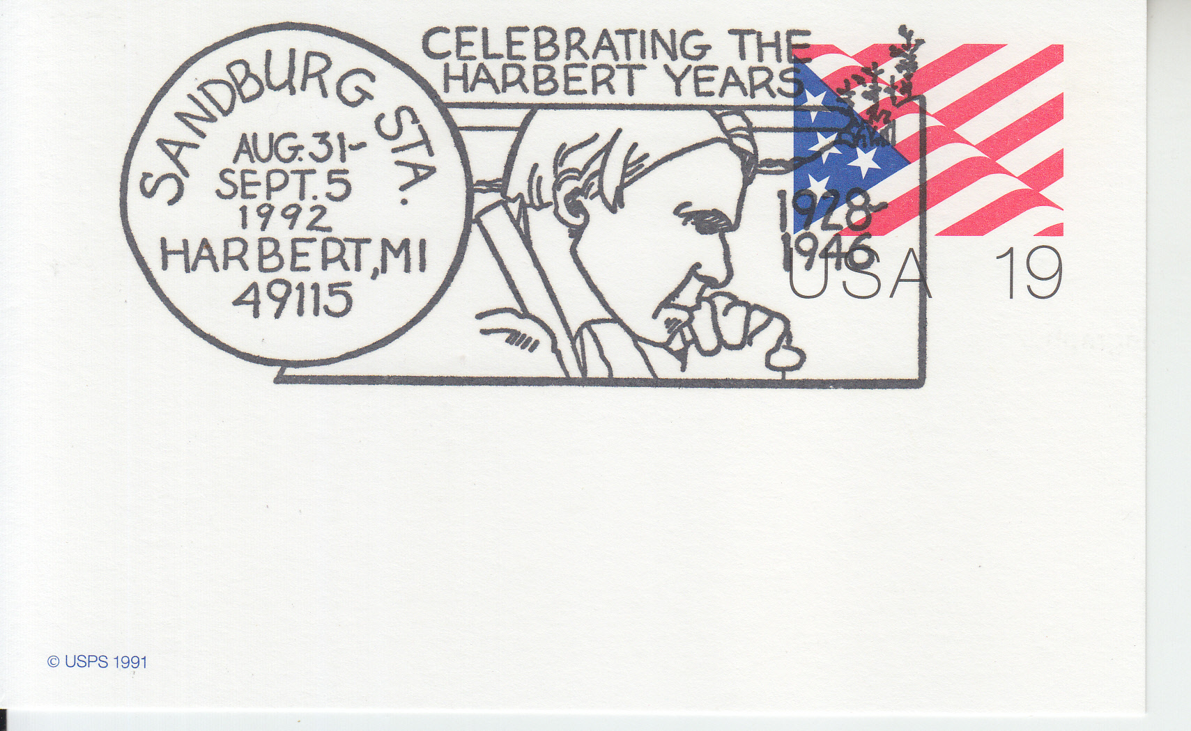 1992 Harbert Years - Carl Sandburg - Harbert MI Pictorial Flag PC ...