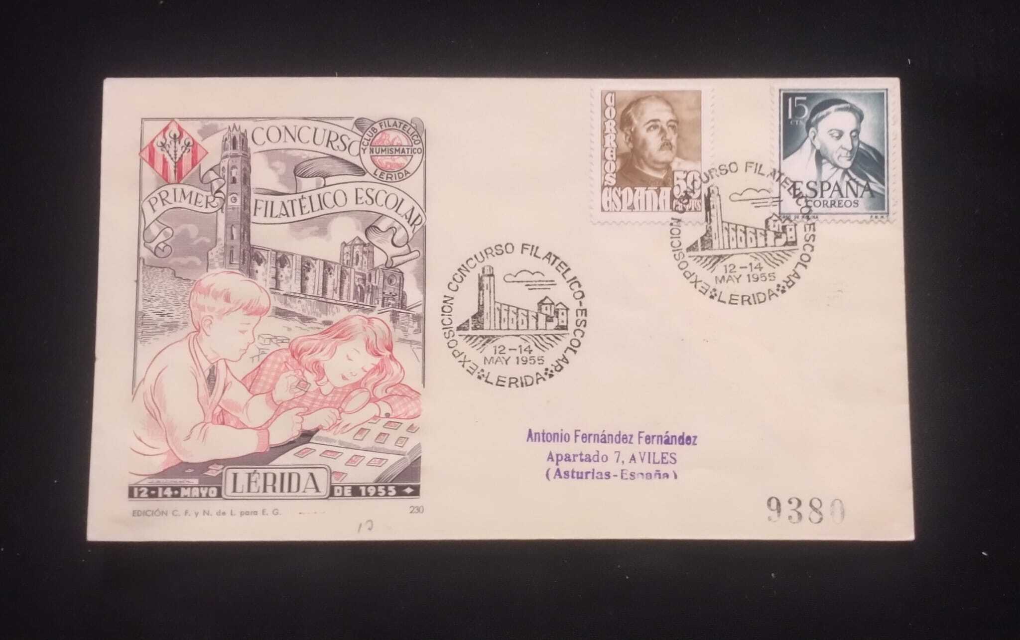 C) 1955. Spain. FDC. First School Philatelic Contest. Double Stamp of ...