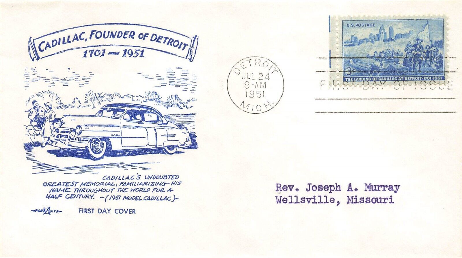 1000 3c LANDING OF CADILLAC AT DETROIT - set of 5 Pent Arts cachets ...