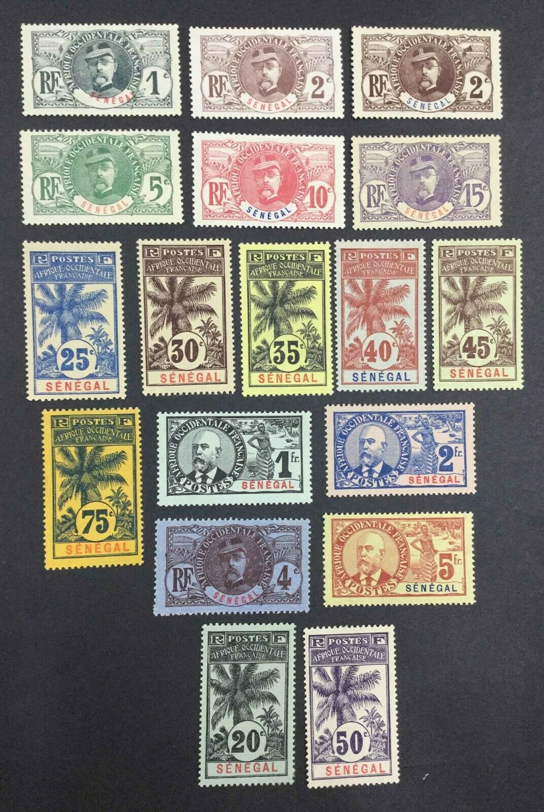 French Senegal SC #57-72 1906 Mint OG H/3nh(4c,25c,2fr) LOT #63174 ...