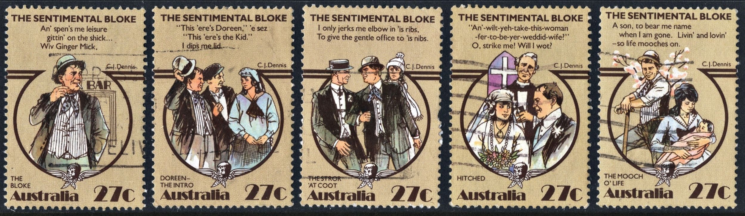 Australia SC#881a-e 27¢ Australian Folklore: The Sentimental Bloke ...