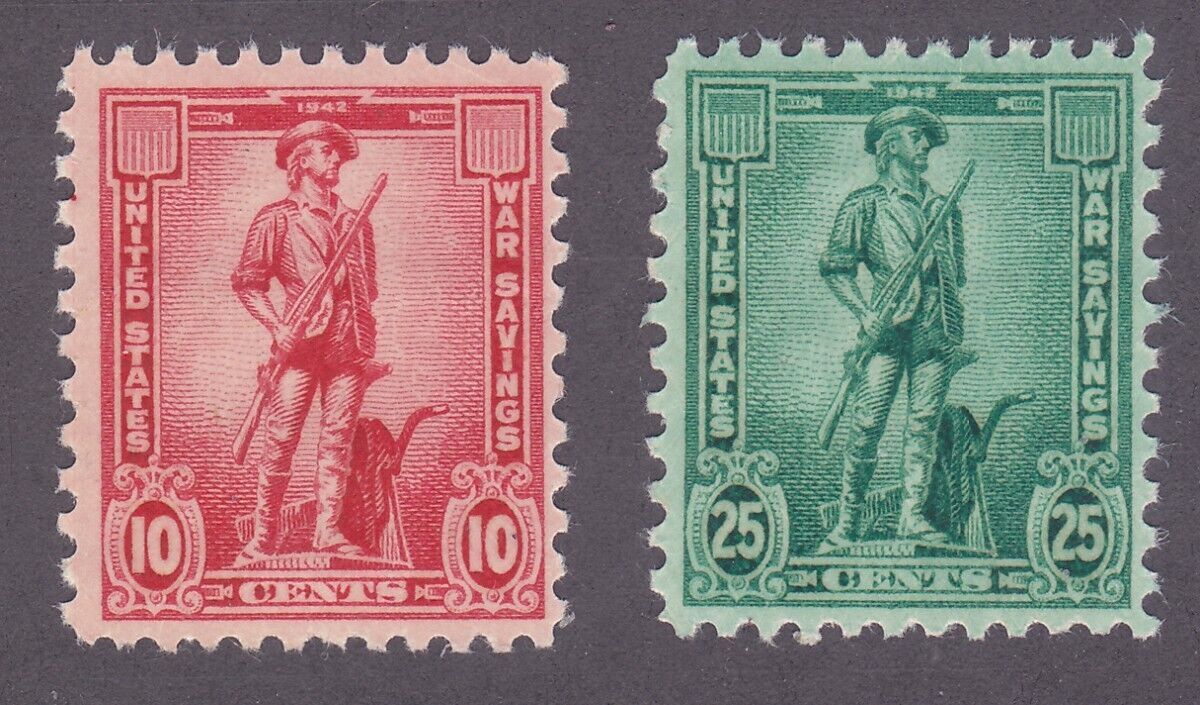 US WS7 & WS8 MNH OG 1942 10¢ & 25¢ Minute Man War Savings Stamps VF-XF ...