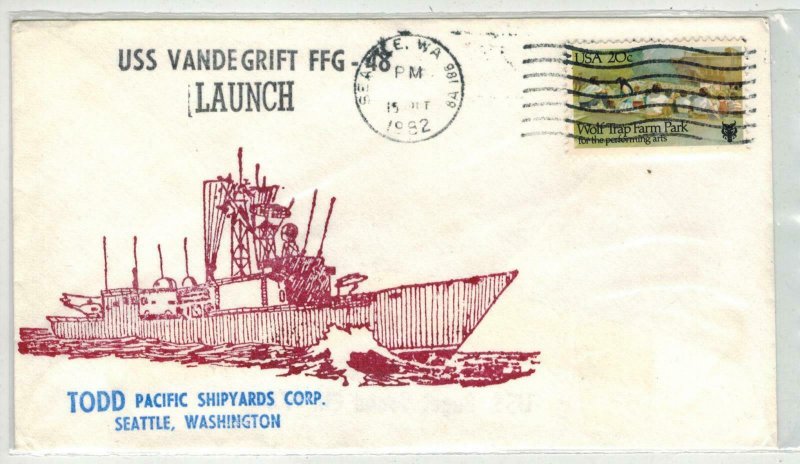 US NAVY USS VANDEGRIFT FFG-48 LAUNCH Todd Pacific Shipyards Seattle WA ...