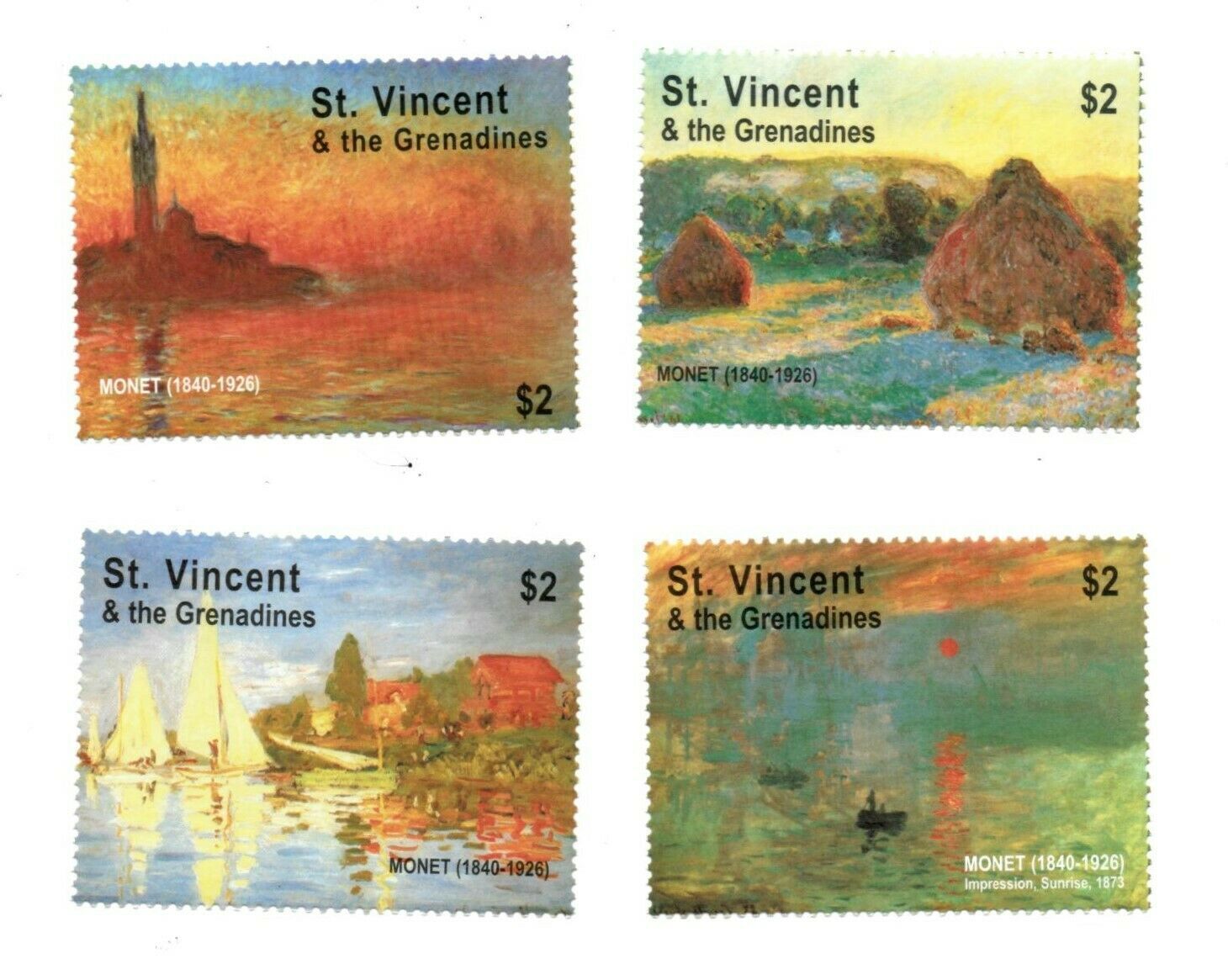 St. Vincent 2001 - SC# 2940-3 Claude Monet Paintings Art - Set of 4 ...