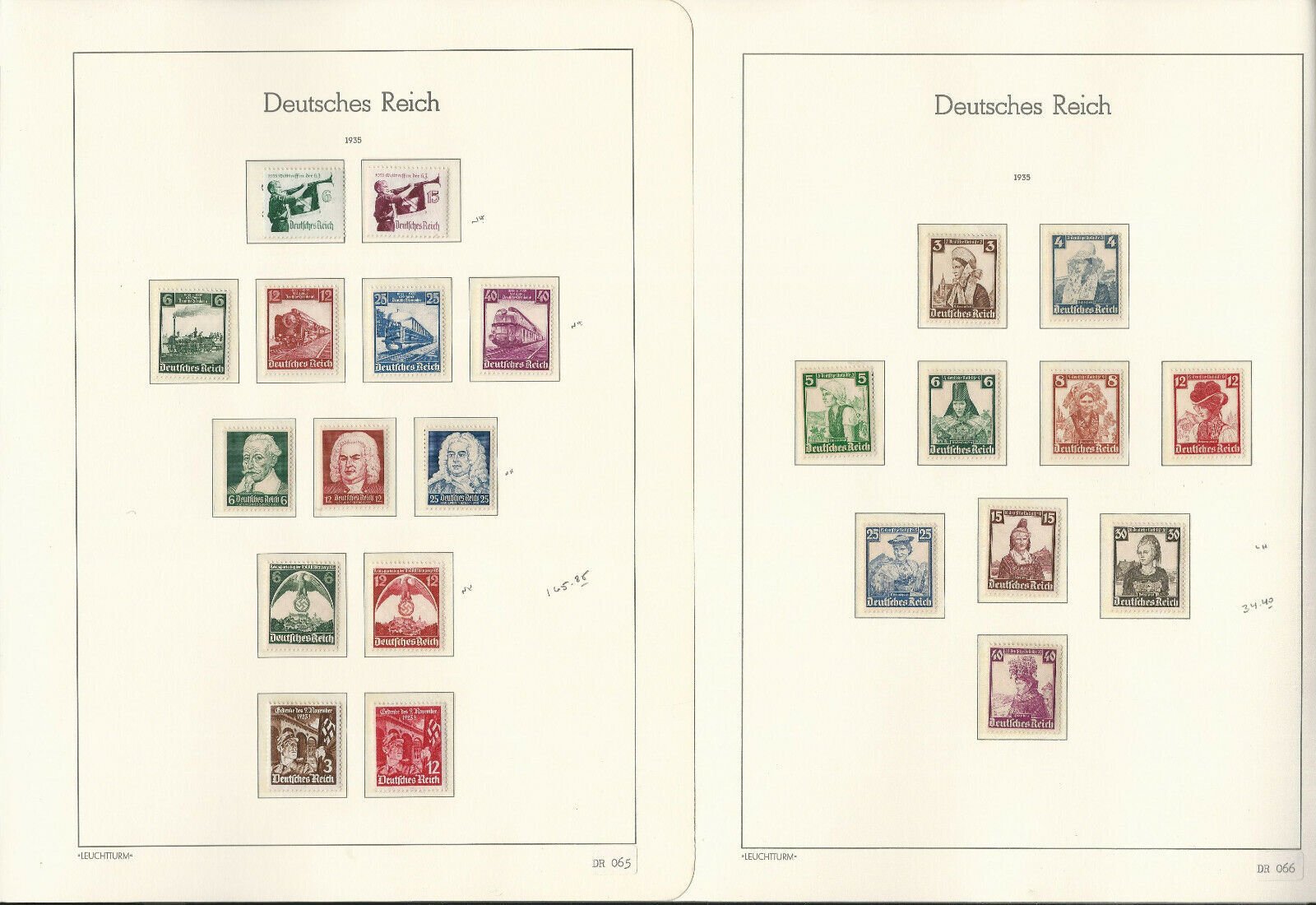 Germany Stamp Collection on 4 Hingless Lighthouse Pages, 1935-1936, JFZ ...