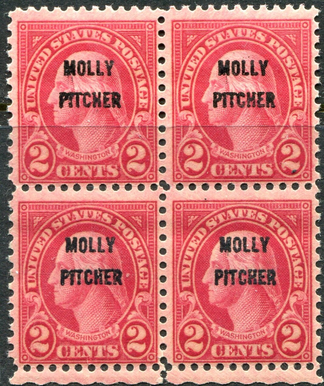 646 2c Washington "MOLLY PITCHER" Overprint Bottom Margin Block of 4 ...