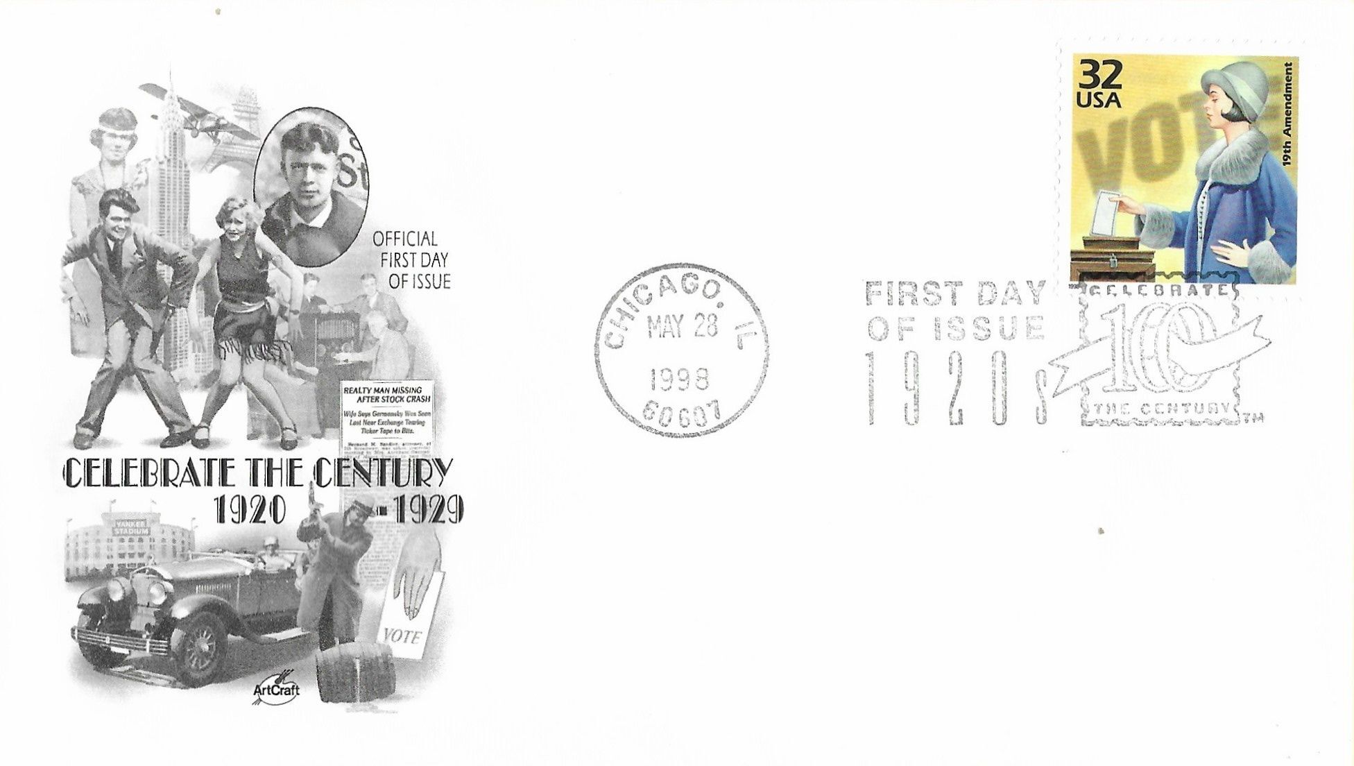 1998 FDC, #3184e, 32c Celebrate the Century: 1920's, Art Craft | United ...