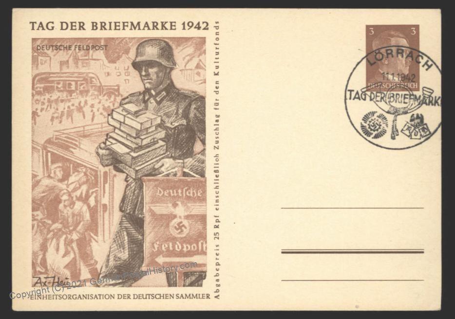3rd Reich Germany 1942 Tag der Briefmarke Deutsche Feldpost Propaganda ...