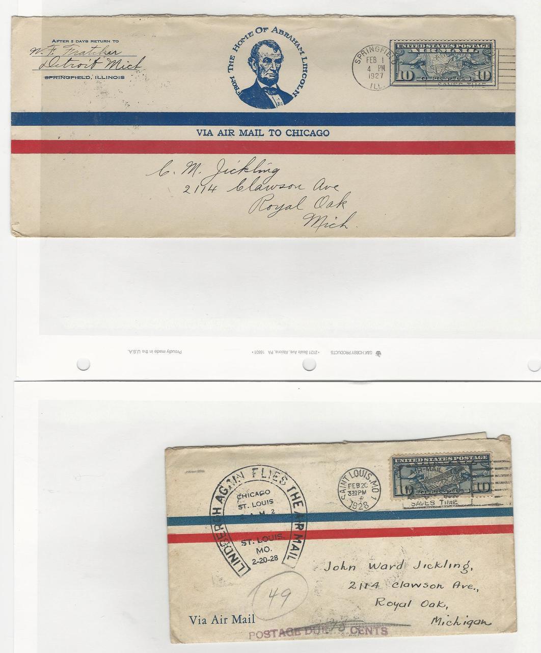 United States, Postage Stamp, #C7 Two Covers, Lindbergh, Airmail, 1928 ...